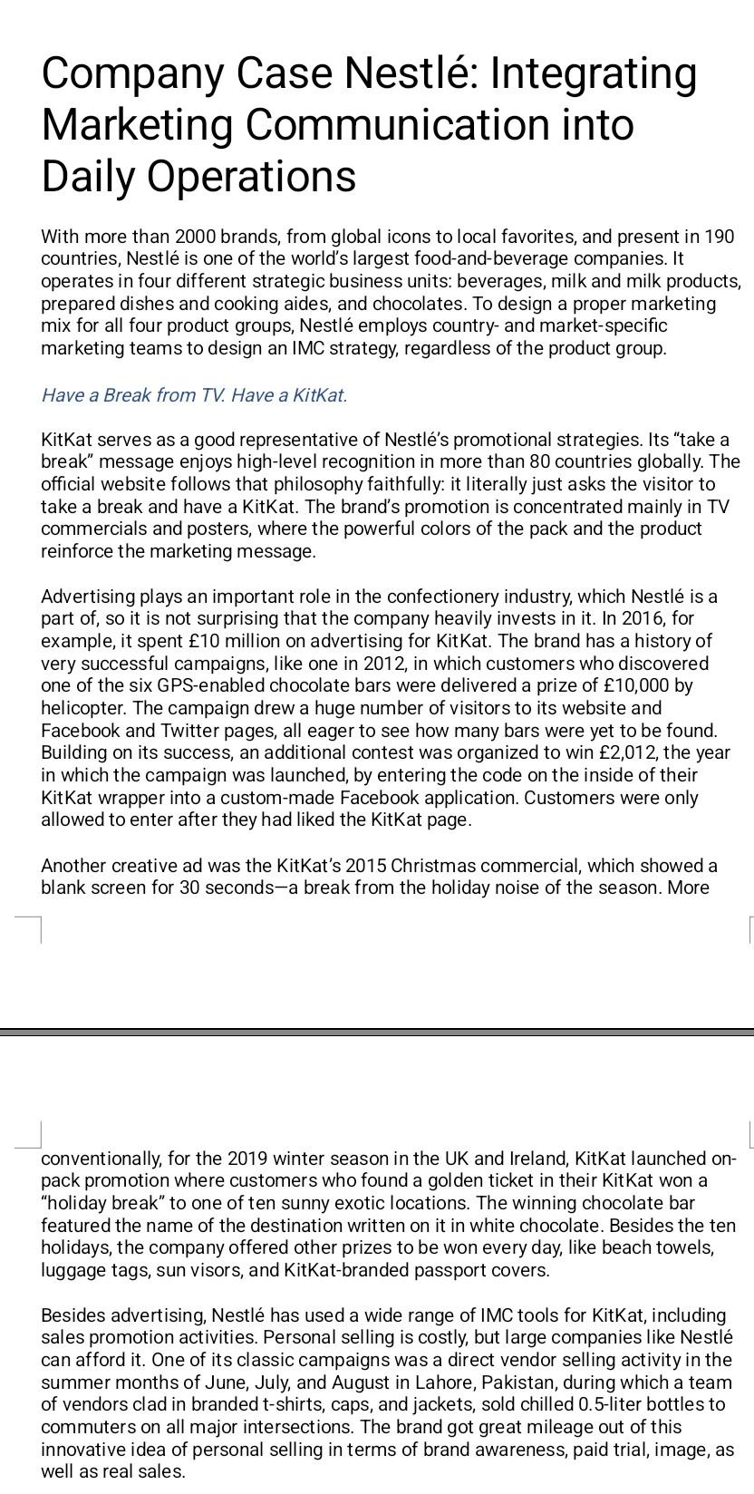 Solved Developing Effective Communications At Nestlé, the | Chegg.com