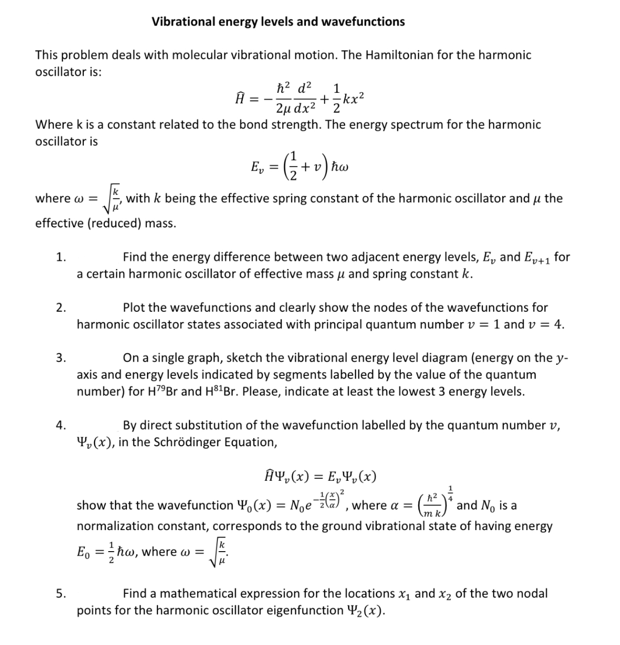 Solved Vibrational energy levels and wavefunctionsThis | Chegg.com