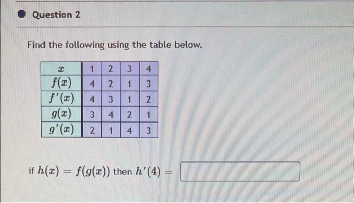 Solved Find the following using the table below. if | Chegg.com