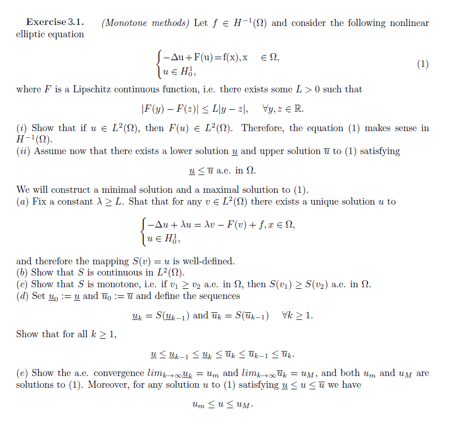 Solved Exercise 3.1. (Monotone methods) ﻿Let finH-1(Ω) ﻿and | Chegg.com