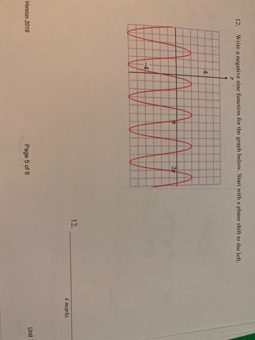 Solved 12. Write a negative sine function for the graph | Chegg.com