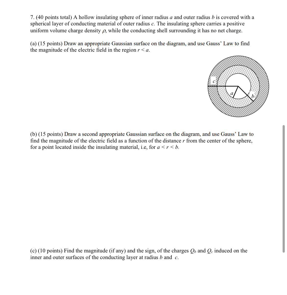 (40 ﻿points total) ﻿A hollow insulating sphere of | Chegg.com