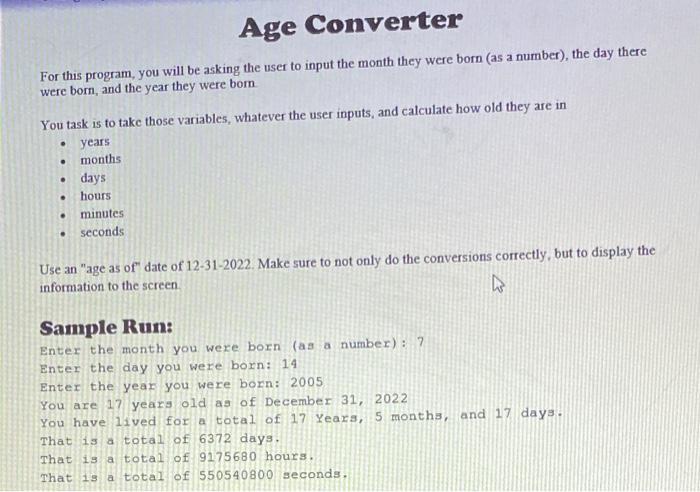 Solved For this program, you will be asking the user to | Chegg.com