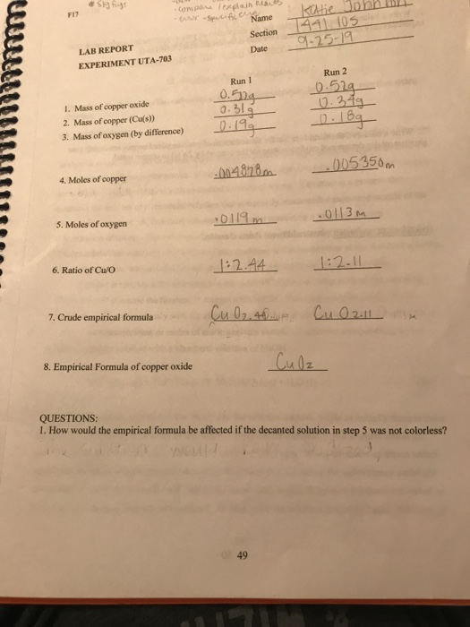 Solved 1) How would the empirical formula be affected if the | Chegg.com