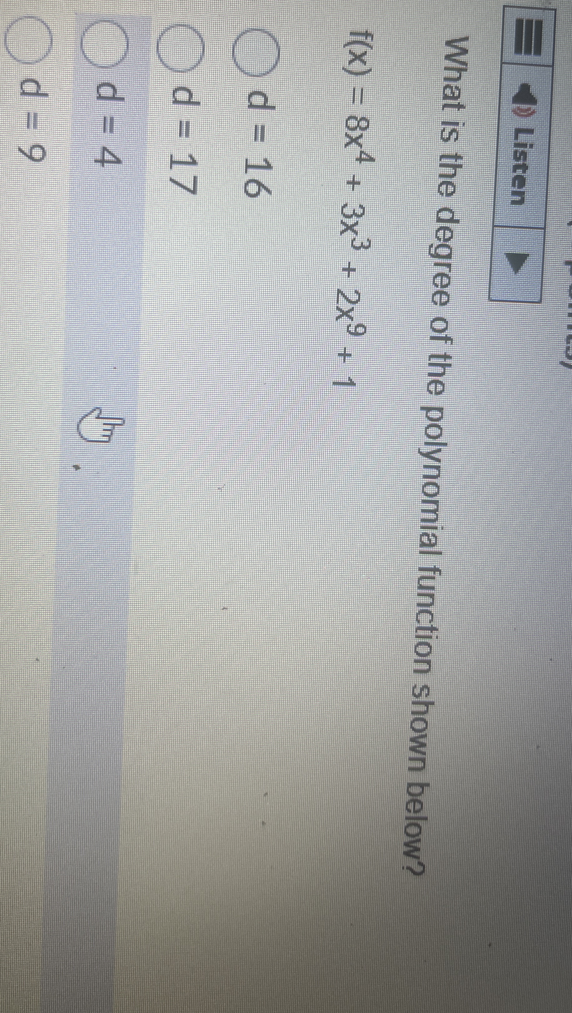 Solved ListenWhat is the degree of the polynomial function | Chegg.com