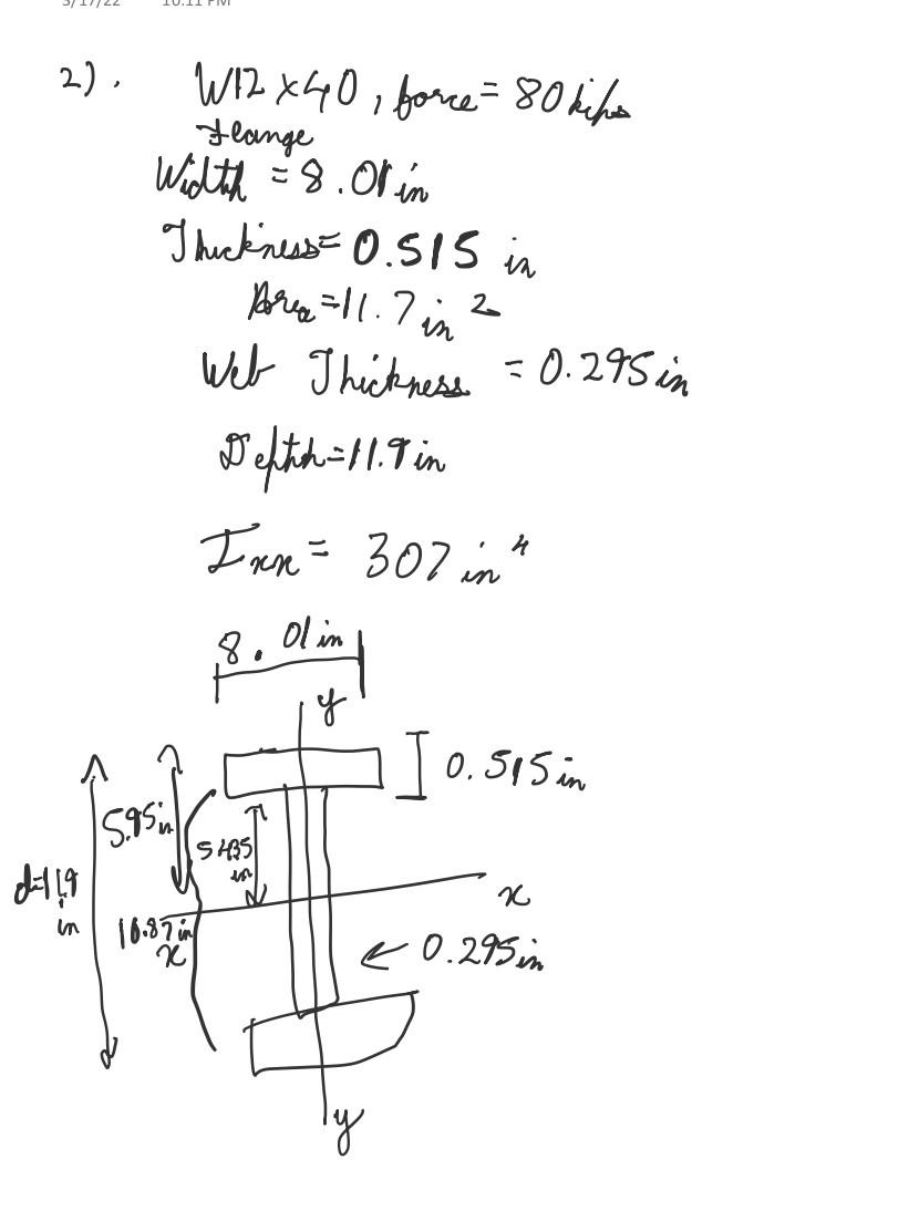 Solved 2. A W12x40 is subjected to a shear force of 80 kips. | Chegg.com