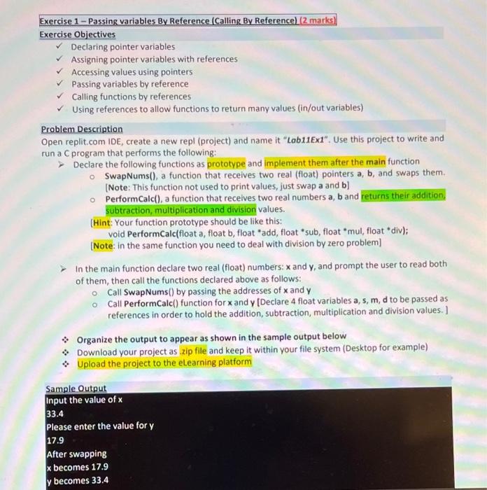 Solved Exercise 1 - Passing variables By Reference (Calling | Chegg.com