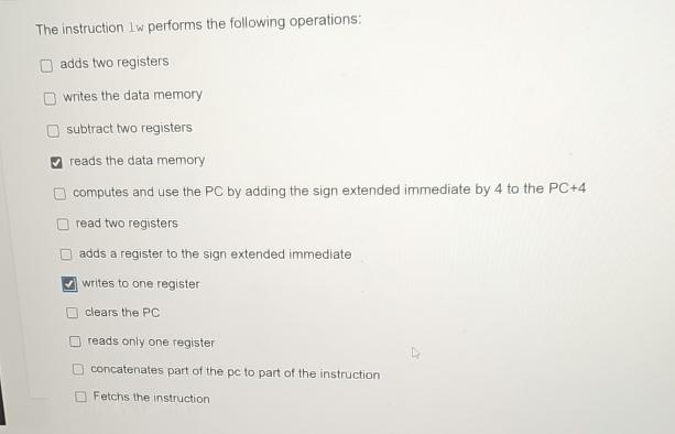 Solved Chose all that aplyy: The instruction lw performs the | Chegg.com