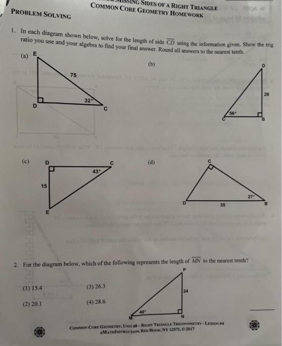 Solved SIDES OF A RIGHT TRIANGLE COMMON CORE GEOMETRY | Chegg.com