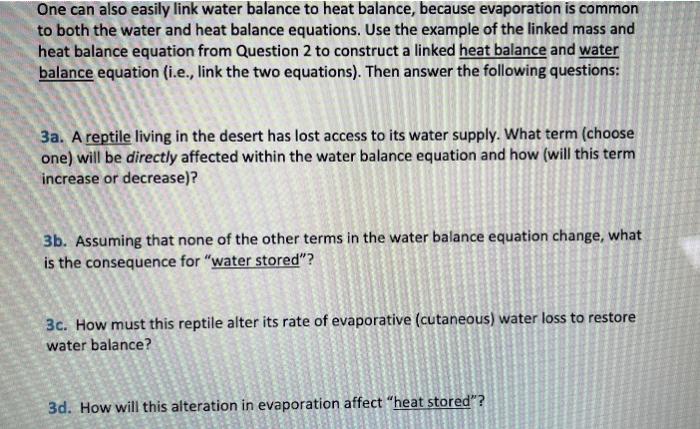 Solved One can also easily link water balance to heat | Chegg.com
