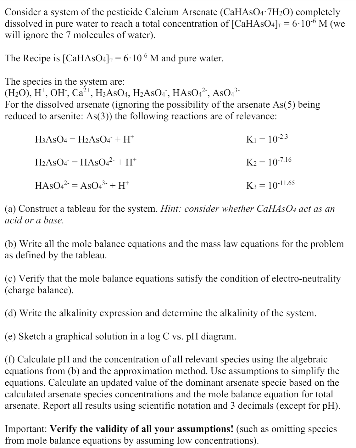 Solved Consider a system of the pesticide Calcium Arsenate | Chegg.com