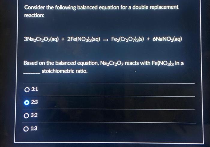 Solved Consider the following balanced equation for a double | Chegg.com