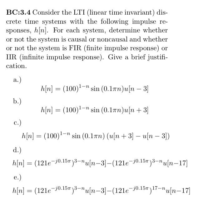 Solved BC:3.4 Consider the LTI (linear time invariant) | Chegg.com