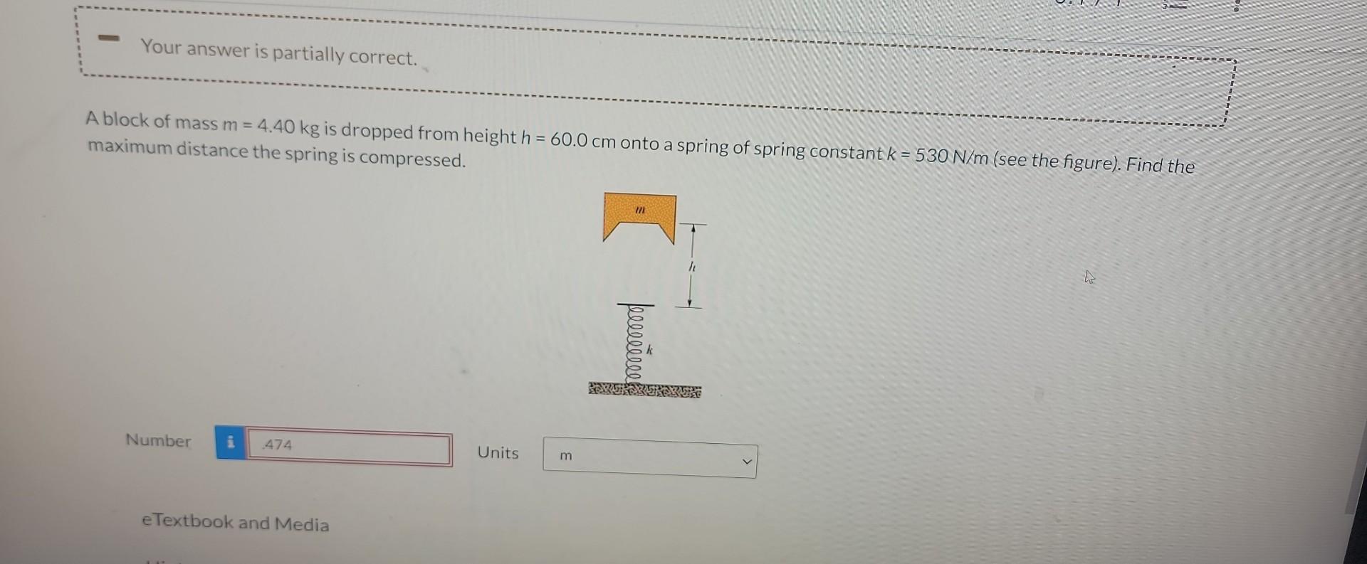 Solved A block of mass m=4.40 kg is dropped from height | Chegg.com