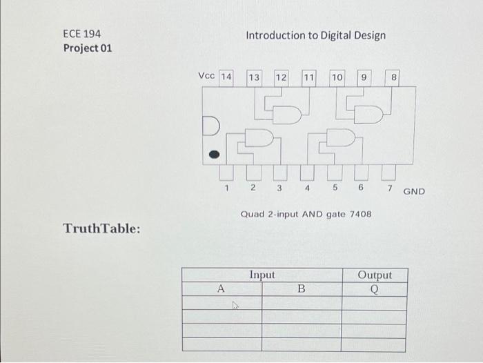 Solved ECE 194 Project 01 TruthTable: Vcc 14 Introduction to | Chegg.com