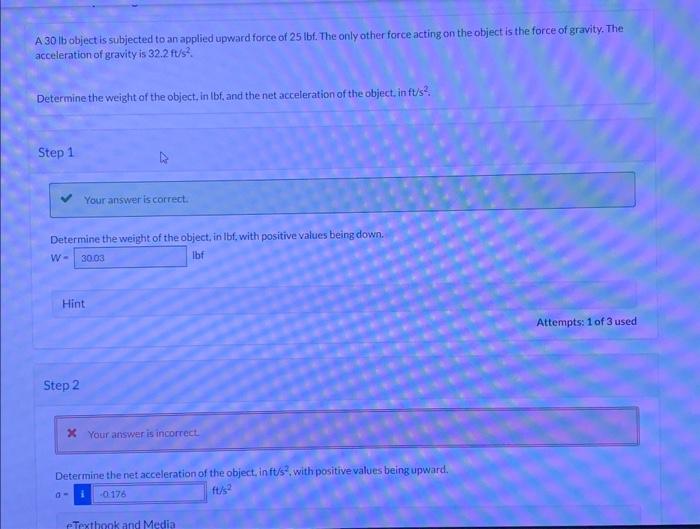 Solved A 30lb object is subjected to an applied upward force | Chegg.com