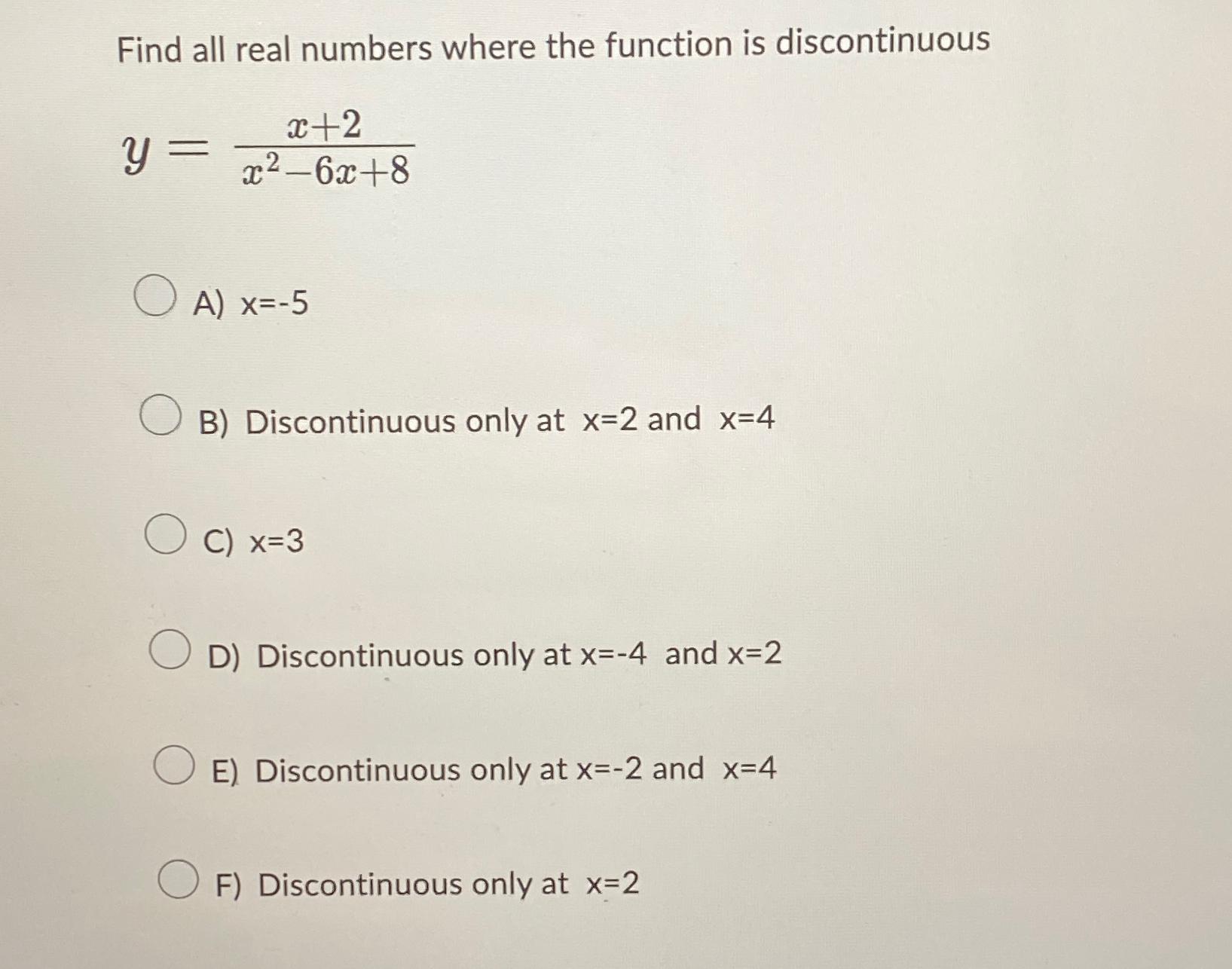 Solved Find all real numbers where the function is | Chegg.com