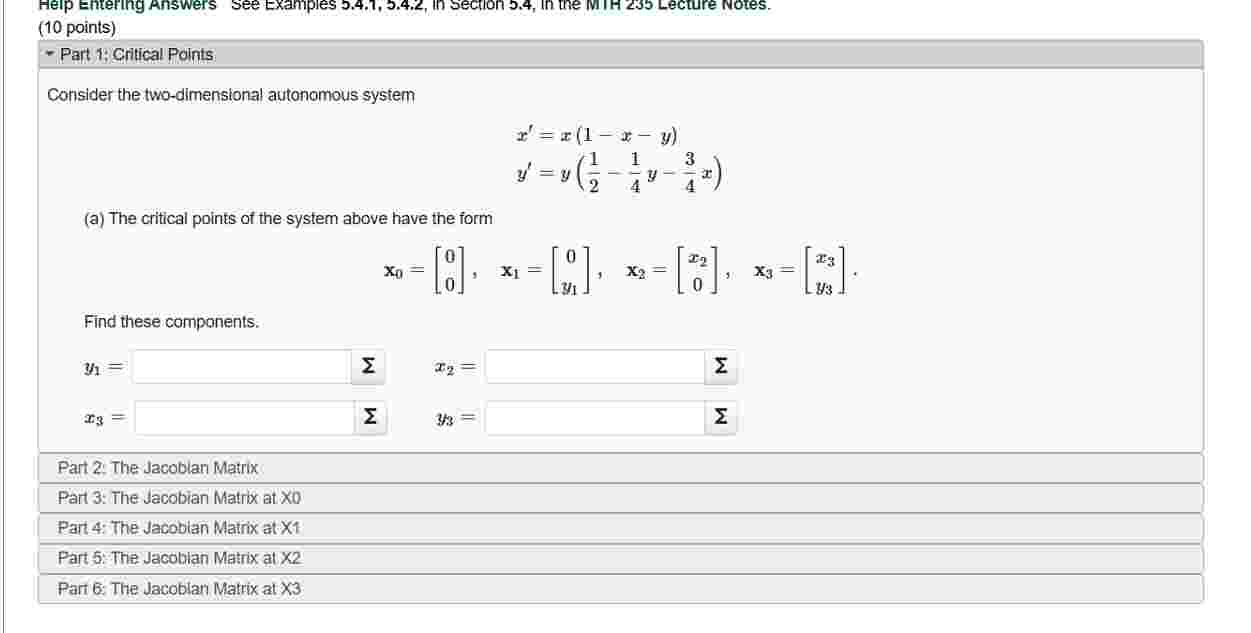 Solved Part 1; Critical PointsConsider the two-dimensional | Chegg.com