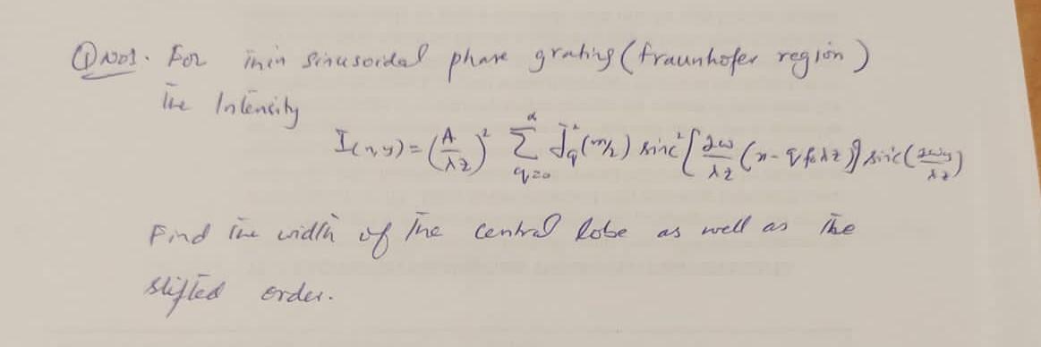 Solved QNo1. For thin sinusordal phare grating (fraunhofer | Chegg.com