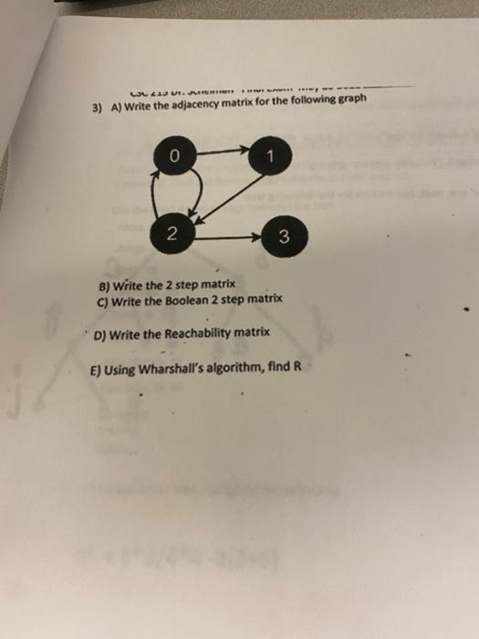 Solved 3) A) Write the adjacency matrix for the following | Chegg.com