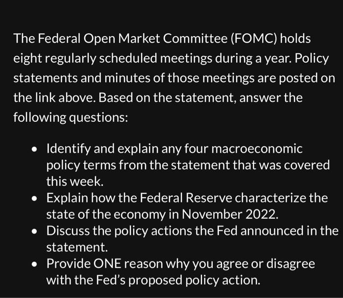 Solved The Federal Open Market Committee (FOMC) holds eight | Chegg.com