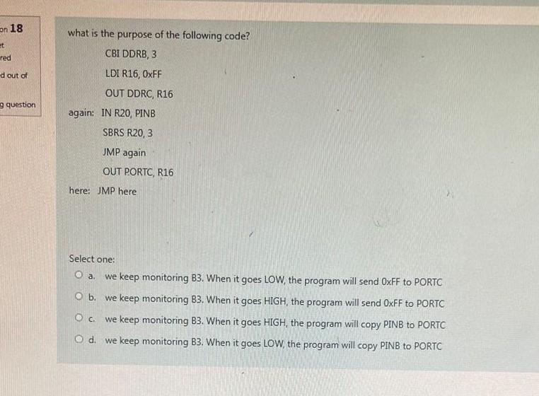 Solved TCCR1B, R16 again TOV1 JMP again LDI R16, TCCR1B, | Chegg.com