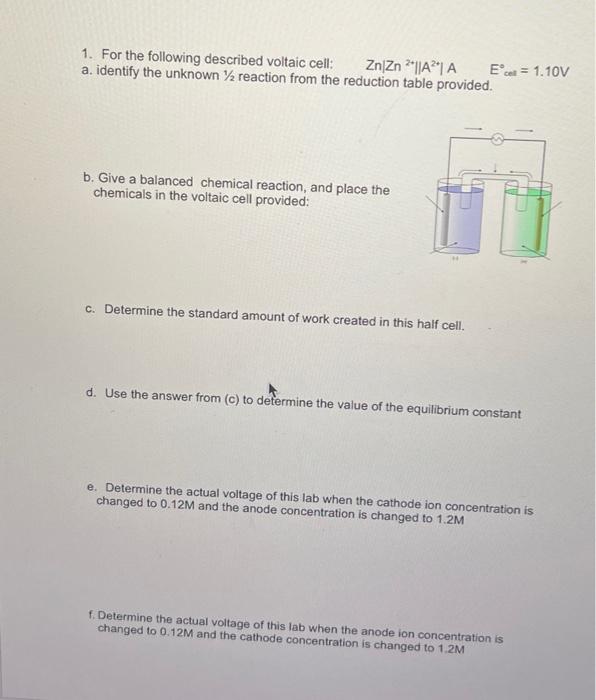 1. For the following described voltaic cell: | Chegg.com