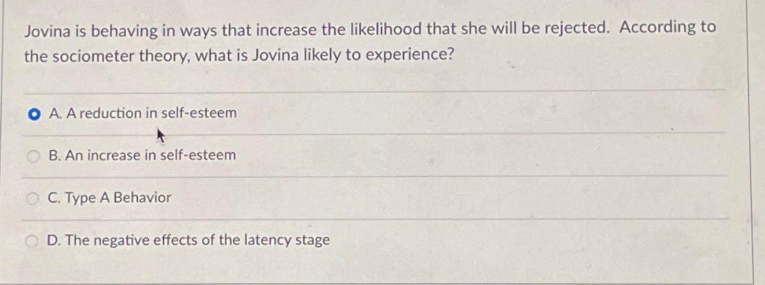 Solved Jovina is behaving in ways that increase the | Chegg.com