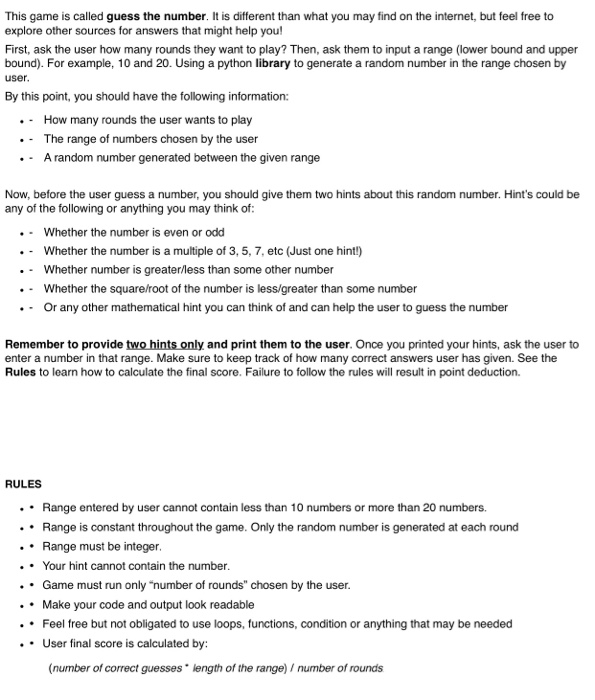 Solved user. This game is called guess the number. It is | Chegg.com