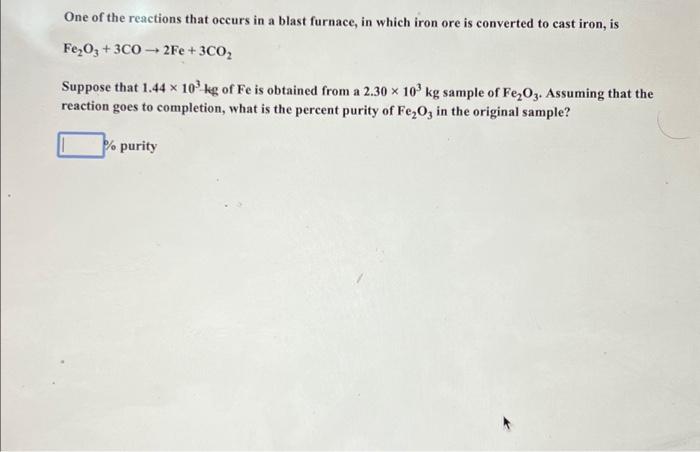 Solved One Of The Reactions That Occurs In A Blast Furnace