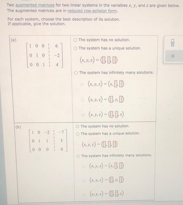 Solved Two augmented matrices for two linear systems in the | Chegg.com