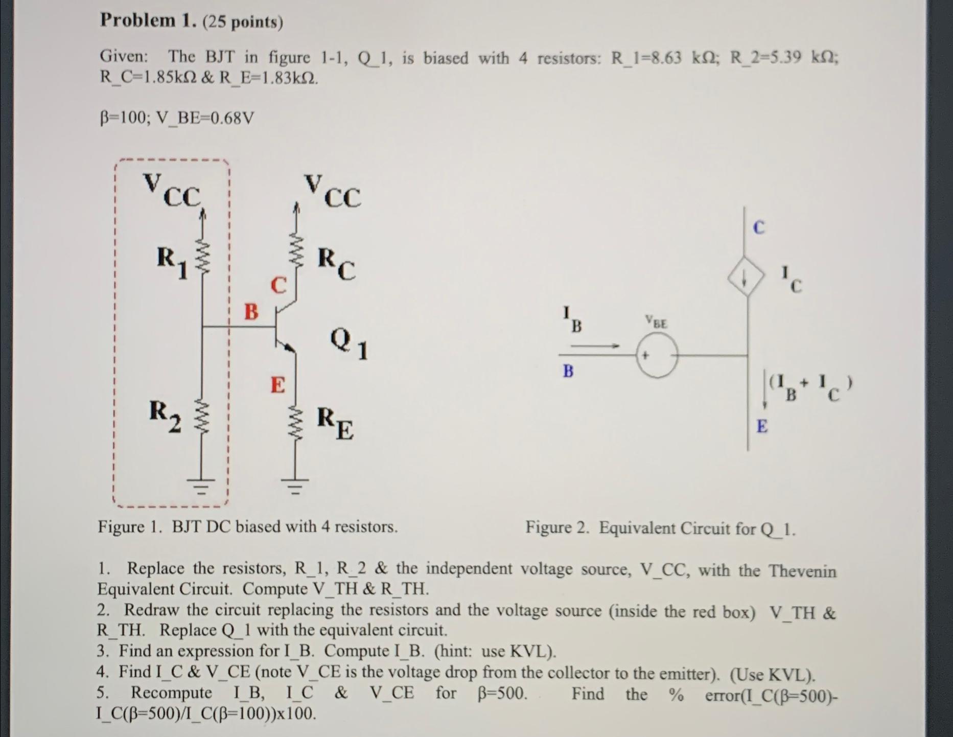 Problem 1. (25 ﻿points)Given: The BJT in figure | Chegg.com
