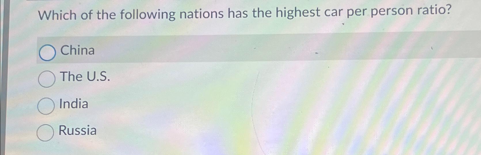 Solved Which of the following nations has the highest car | Chegg.com
