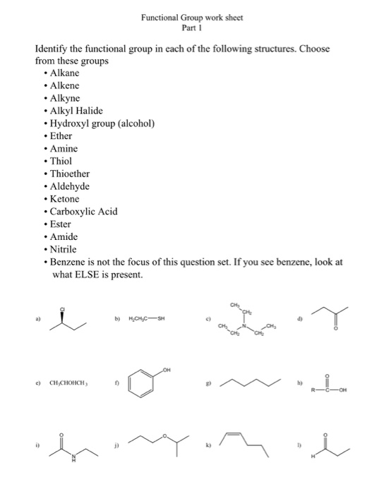 Solved Functional Group work sheet Parti Identify the | Chegg.com