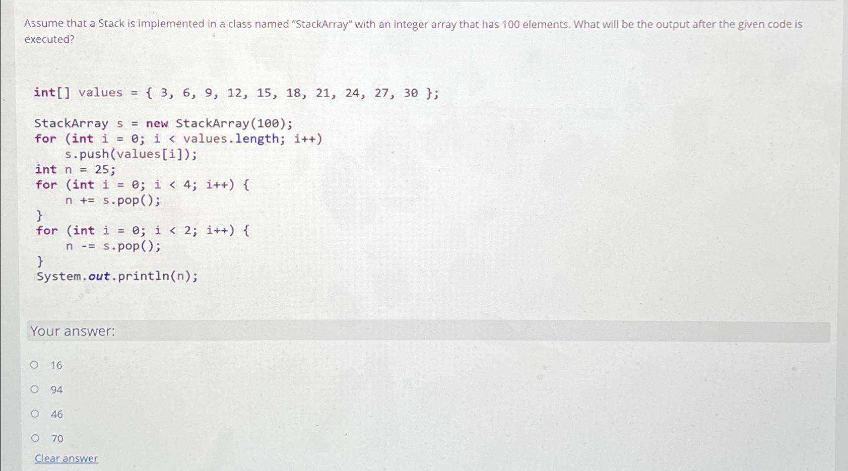 Solved Assume that a Stack is implemented in a class named | Chegg.com