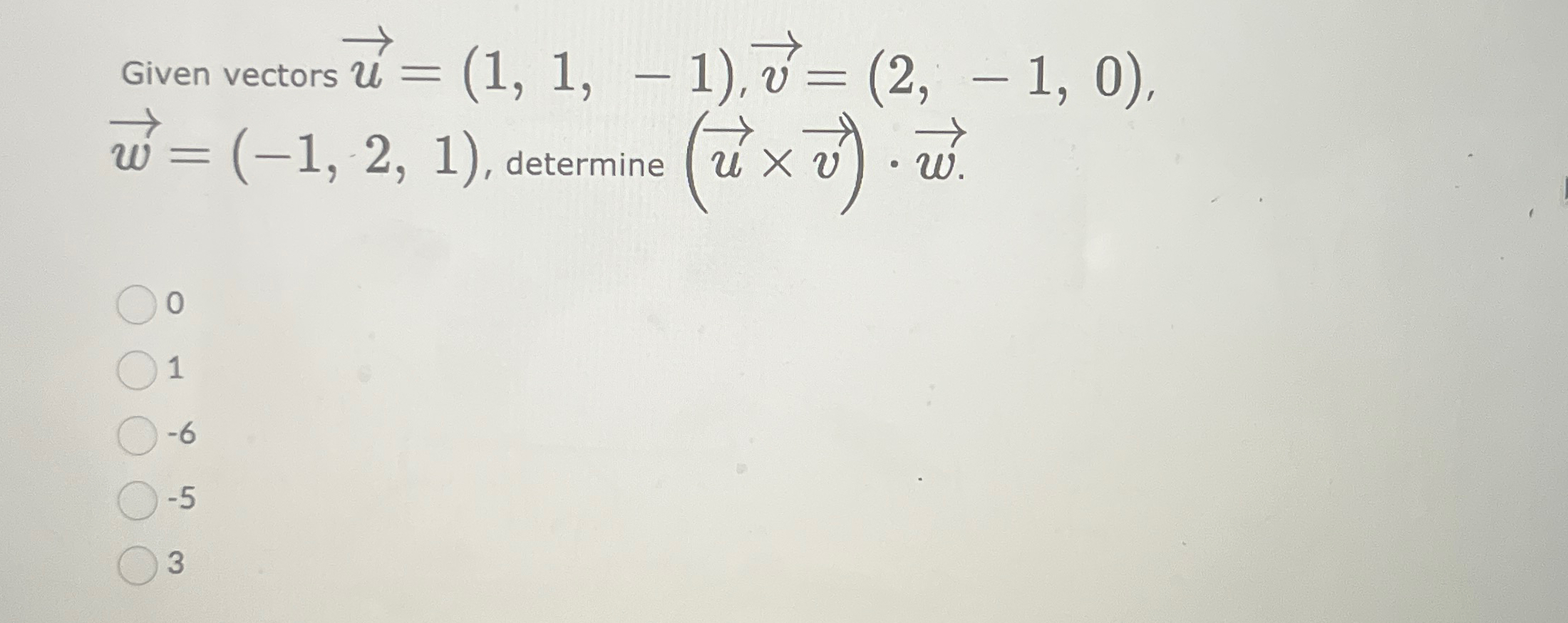 Solved Given vectors vec(u)=(1,1,-1),vec(v)=(2,-1,0) | Chegg.com
