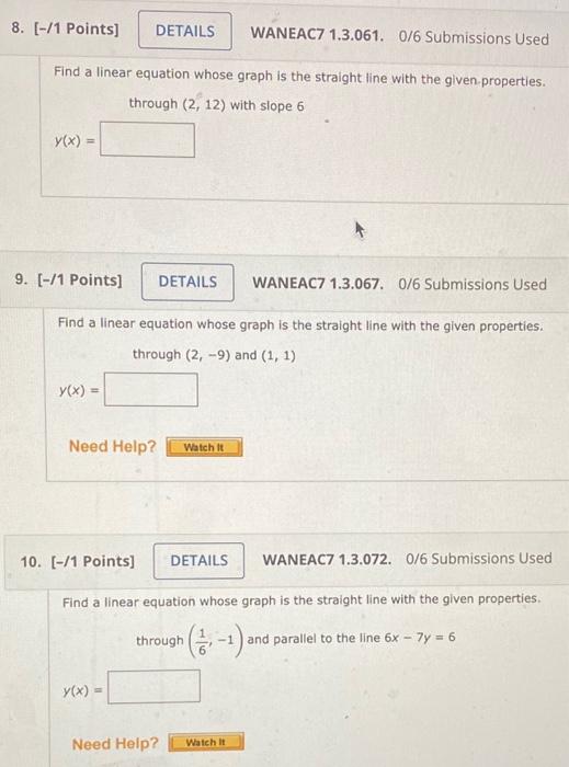 Solved 8. [-/1 Points] DETAILS WANEAC7 1.3.061. 0/6 | Chegg.com
