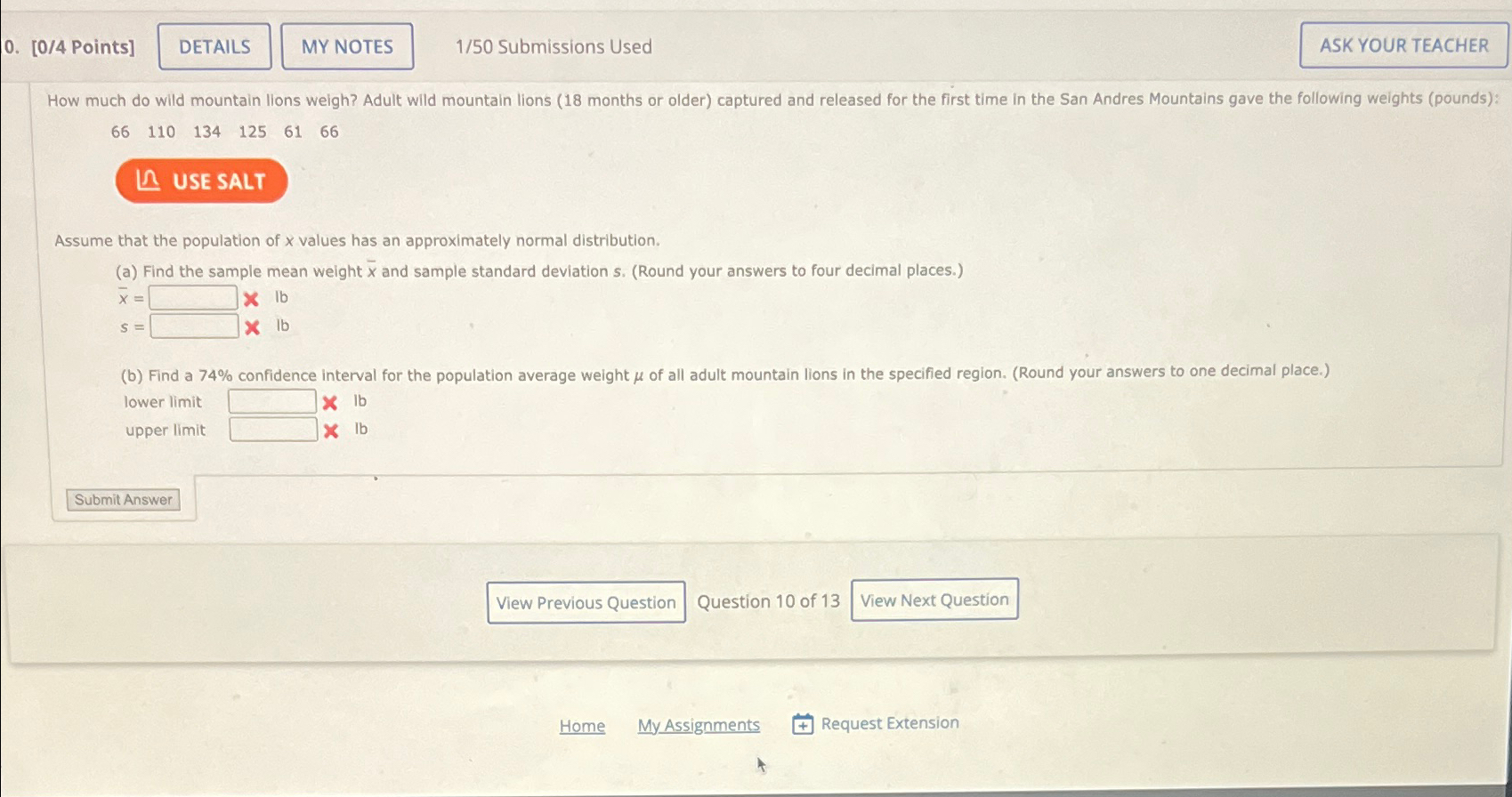Solved [0/4 ﻿Points]150 ﻿Submissions UsedHow much do wild | Chegg.com