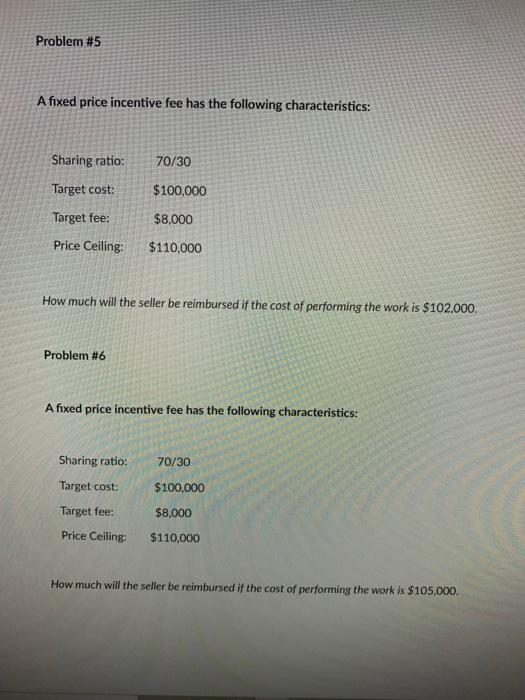 Solved Problem #5 A fixed price incentive fee has the | Chegg.com