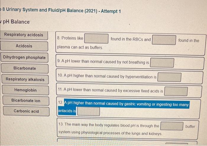 Solved b 8 Urinary System and Fluid/pH Balance (2021) - | Chegg.com