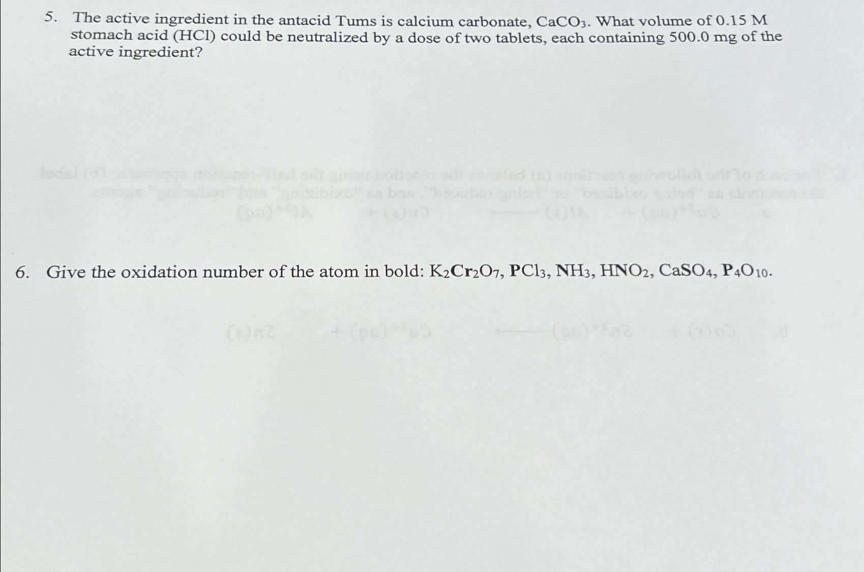 Solved The active ingredient in the antacid Tums is calcium | Chegg.com