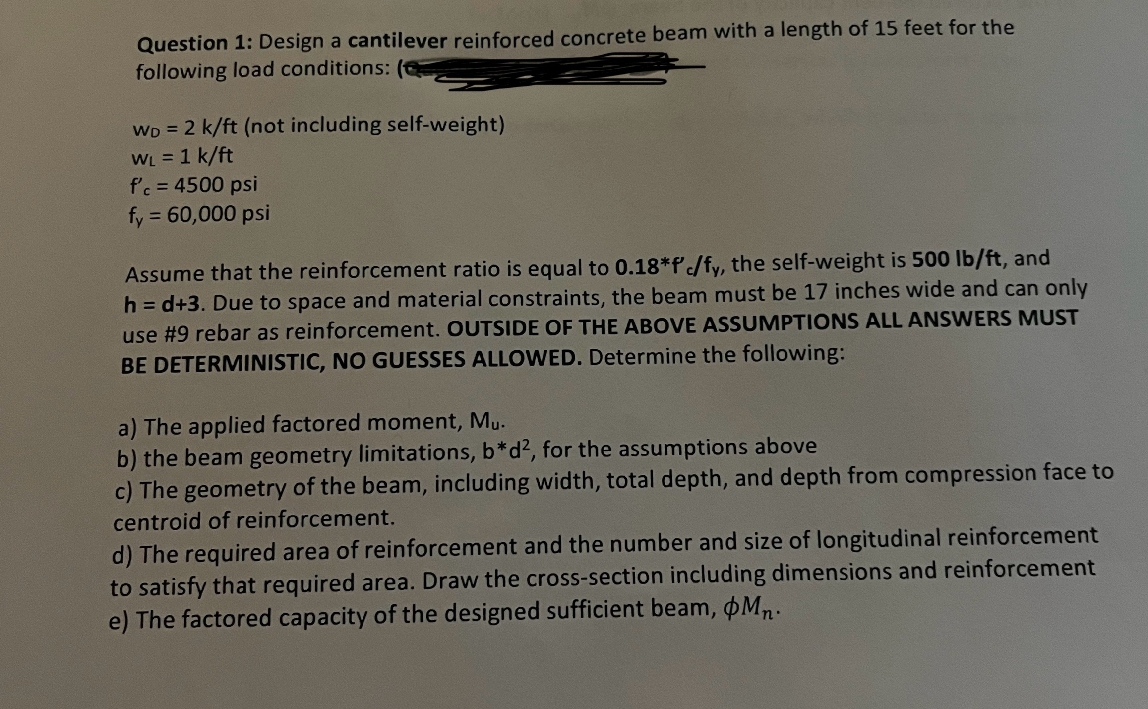 Solved Question 1: Design a cantilever reinforced concrete | Chegg.com