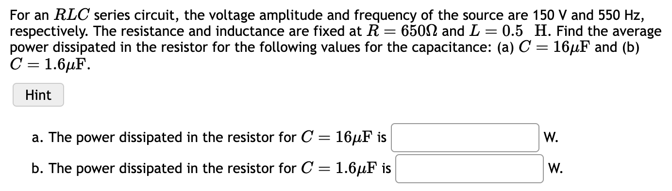 Solved For an RLC ﻿series circuit... | Chegg.com