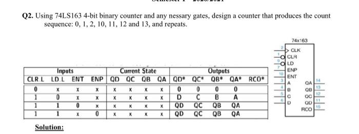 Solved Q2. Using 74LS163 4-bit binary counter and any | Chegg.com
