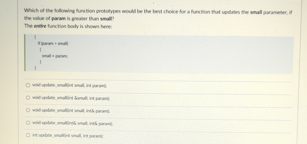Solved Which of the following function prototypes would be | Chegg.com