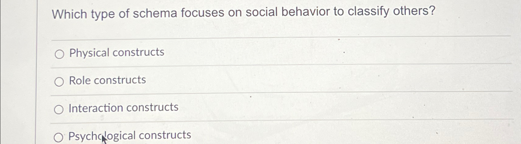 Solved Which type of schema focuses on social behavior to | Chegg.com