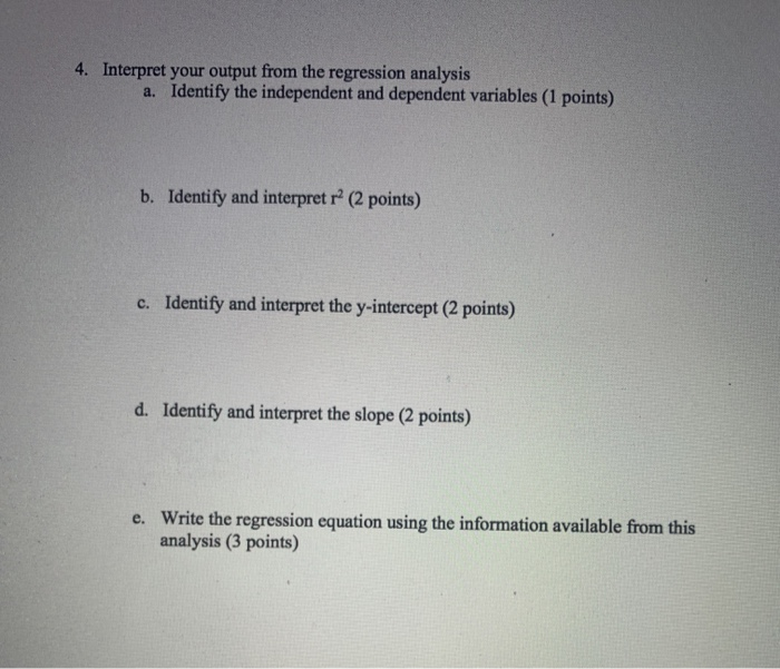 Solved 4. Interpret your output from the regression analysis | Chegg.com