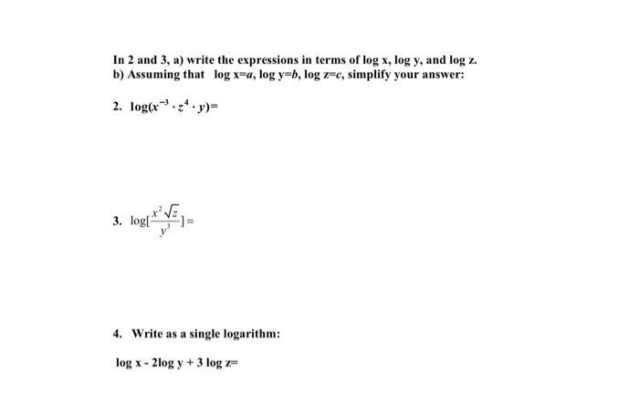 Solved In 2 and 3, a) write the expressions in terms of log | Chegg.com