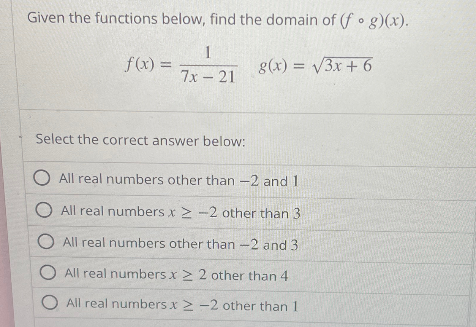Solved Given the functions below, find the domain of | Chegg.com