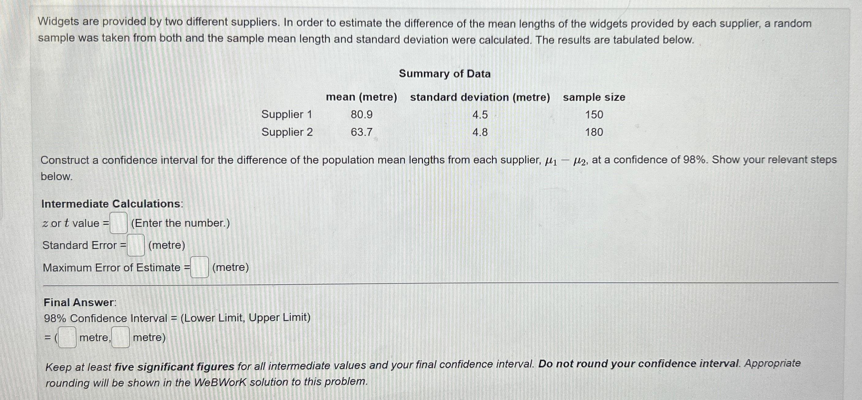 Solved Widgets are provided by two different suppliers. In | Chegg.com